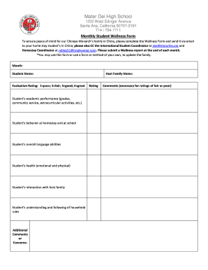 Fillable Online materdei Student Wellness Report - Mater Dei High ...