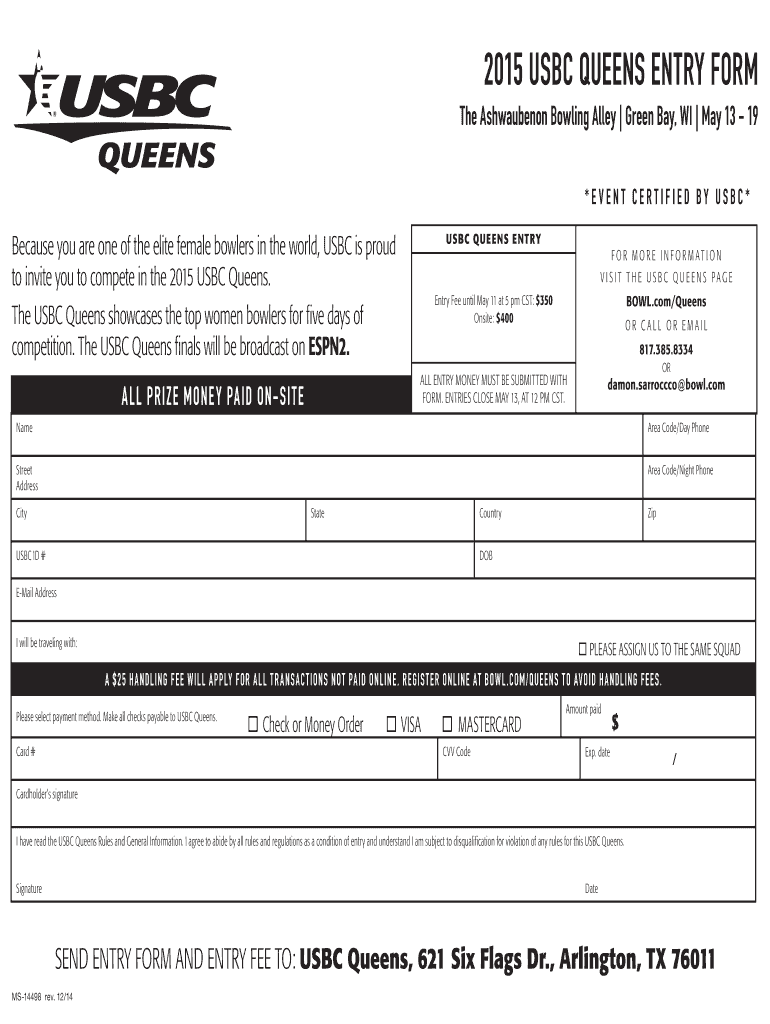 Fillable Online usbcongress http internapcdn 2015 USBC QUEENS ENTRY ...