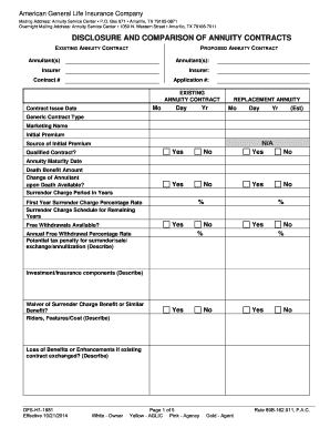 Fillable Online DISCLOSURE AND COMPARISON OF ANNUITY CONTRACTS - AIG ...