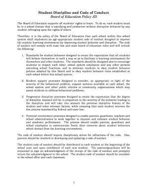 Fillable Online Student Discipline and Code of Conduct Fax Email Print ...