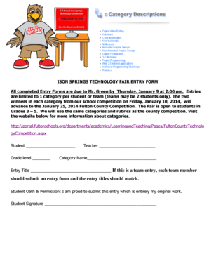 Fillable Online school fultonschools ISON SPRINGS TECHNOLOGY FAIR ENTRY ...
