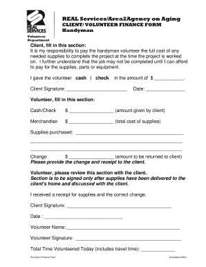 Fillable Online realservices Volunteer/Client Financial Exchange Form ...