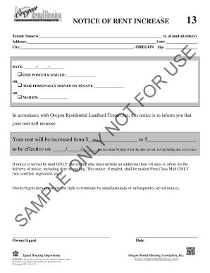 Fillable Online soroa NOTICE OF RENT INCREASE 13 U SE Tenant Name(s ...