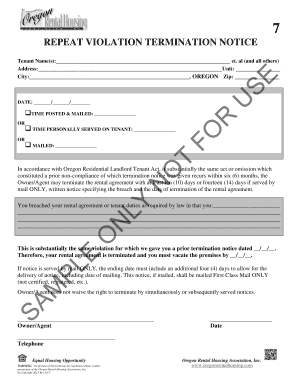 Fillable Online soroa 7 REPEAT VIOLATION TERMINATION NOTICE U SE Tenant ...