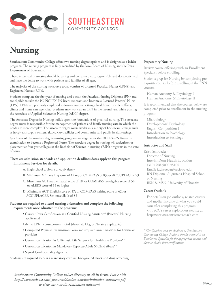 Fillable Online Southeastern Community College offers two nursing degree options and is designed ...