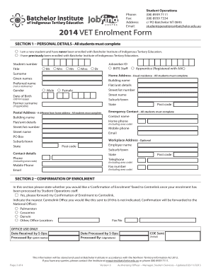 Fillable Online VET Enrolment Form - Batchelor Institute of Indigenous ...