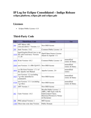 Fillable Online eclipse IP Log for Eclipse Consolidated Indigo Release ...