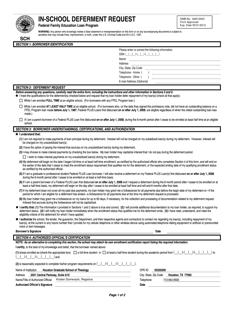 Fillable Online hgst In-school deferment request - Houston Graduate ...