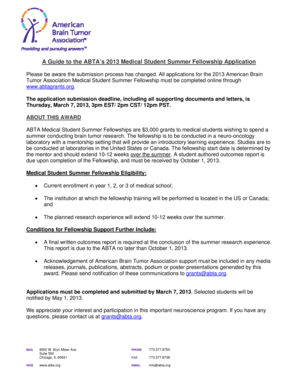 Fillable Online hope abta A Guide to the ABTAs 2013 Medical Student Summer Fellowship ...