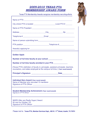 Fillable Online Membership Award Nomination Form - Texas PTA Fax Email ...