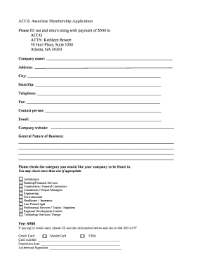 Fillable Online accg ACCG Associate Membership Application Please fill ...