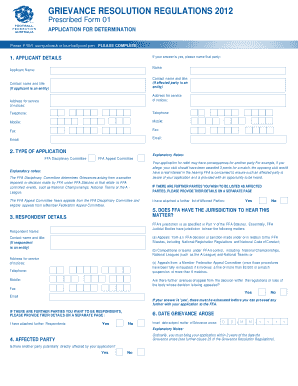 Fillable Online National Grievance Resolution Regulations - Application ...