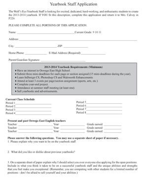 Fillable Online Yearbook Staff Application Fax Email Print - pdfFiller