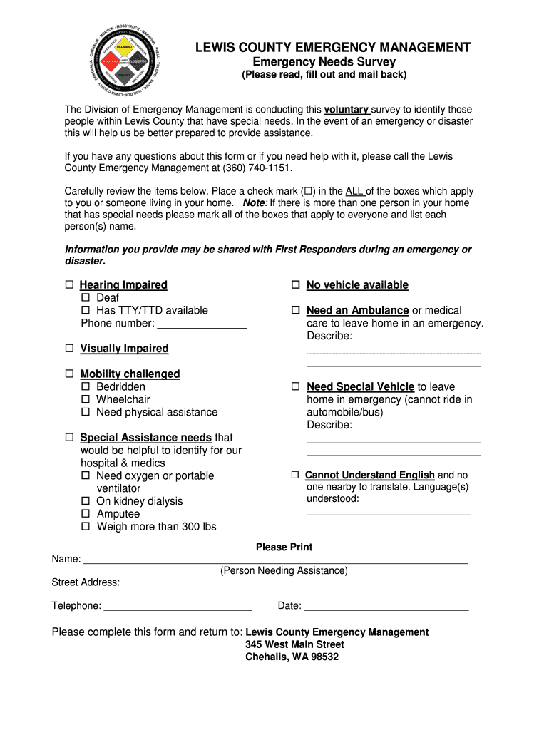 Fillable Online lewiscountywa LEWIS COUNTY EMERGENCY MANAGEMENT ...