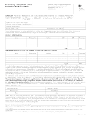 Fillable Online Beneficiary Designation Under Group Life Insurance ...