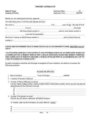 Fillable Online austin k12 tx SWORN AFFIDAVIT - Austin ISD Fax Email Print - pdfFiller