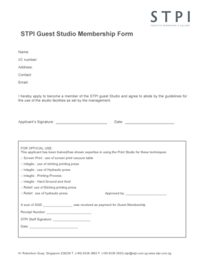 Fillable Online STPI Guest Studio Membership Form - Singapore Tyler ...