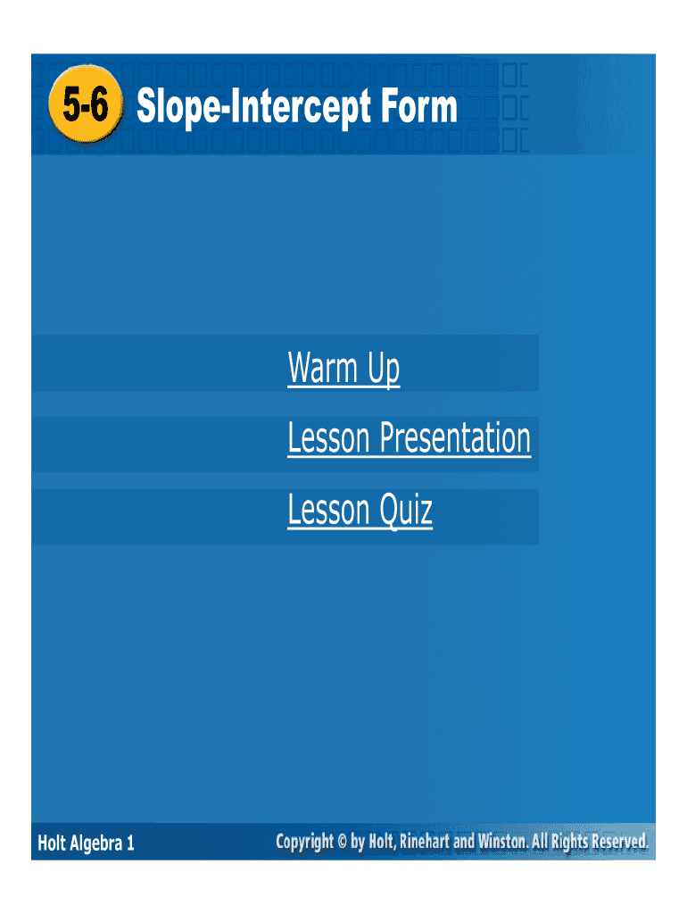 Fillable Online 5 6 Slope Intercept Form 5 6 Slope Intercept Form Fax