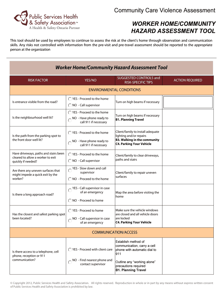 Fillable Online Worker homecommunity hazard assessment tool - Health ...