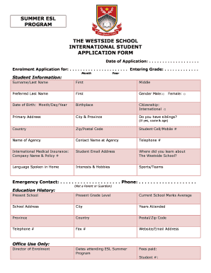 Fillable Online ESL Summer International Student Application Form.pdf ...