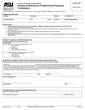 Fillable Online students asu Identity & Statement of Educational ...