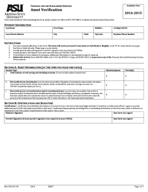 Fillable Online students asu 2014-2015 Asset Verification form - ASU Students Site Fax Email ...