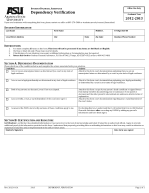 Fillable Online students asu Dependency Verification Fax Email Print ...