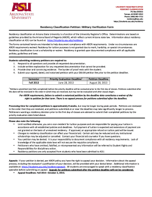 Fillable Online students asu edu/residency Residency Classification Petition: Military ...