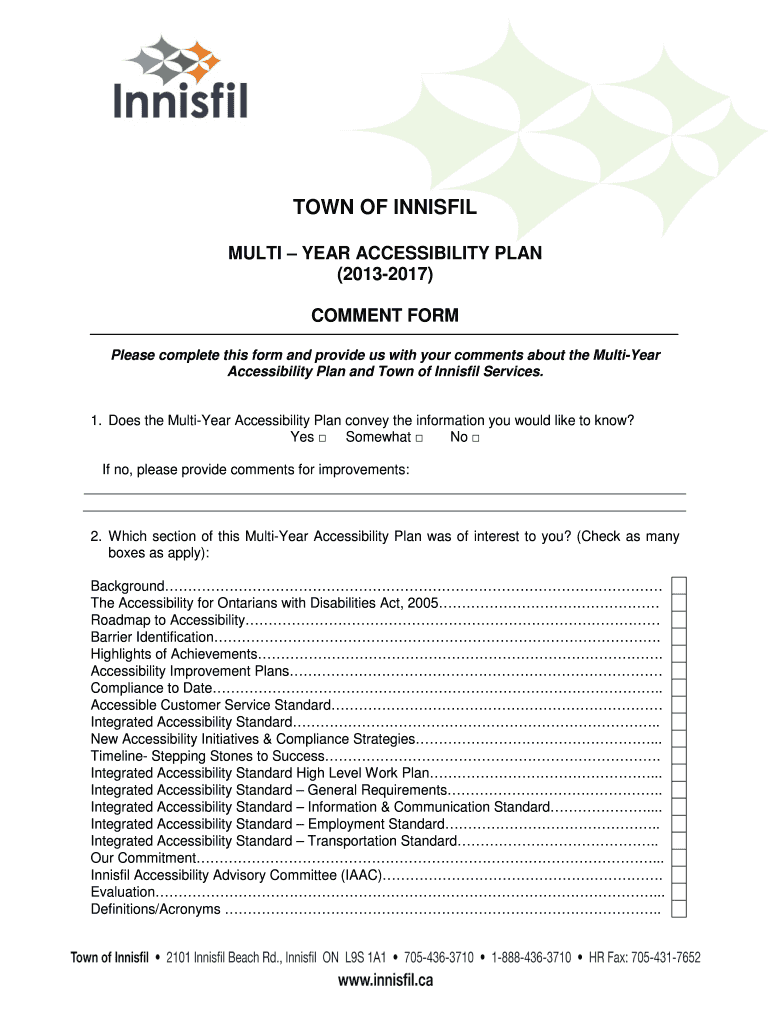 Fillable Online innisfil MULTI YEAR ACCESSIBILITY PLAN - innisfil Fax Email Print - pdfFiller