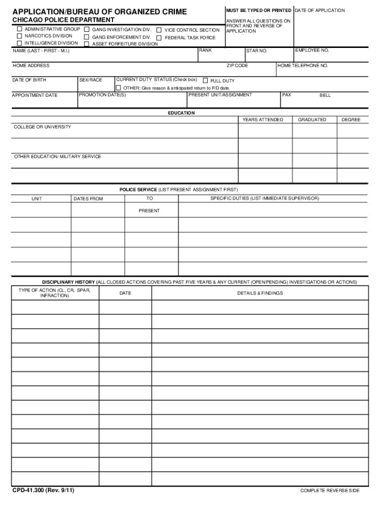 Fillable Online application/bureau of organized crime - Chicago Police ...