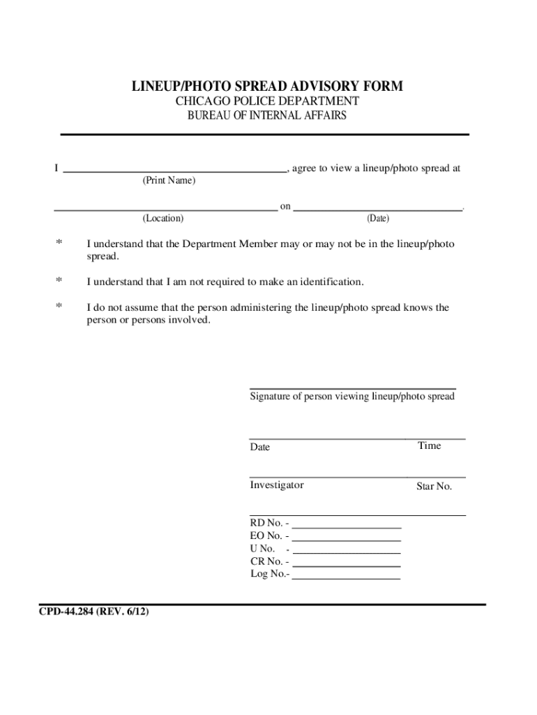 Fillable Online lineup/photo spread advisory form - Chicago Police ...