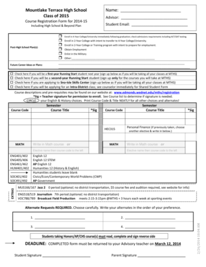 Fillable Online edmonds wednet Class of 2015 Registration Form ...