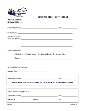 Fillable Online REFUND REQUEST FORM North Mason School District Fax ...