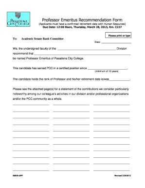 Fillable Online pasadena Professor Emeritus Recommendation Form ...