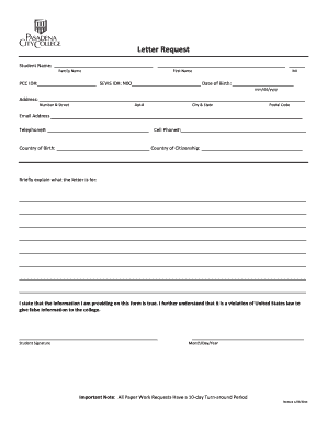 Fillable Online pasadena Letter Request - Pasadena City College Fax ...