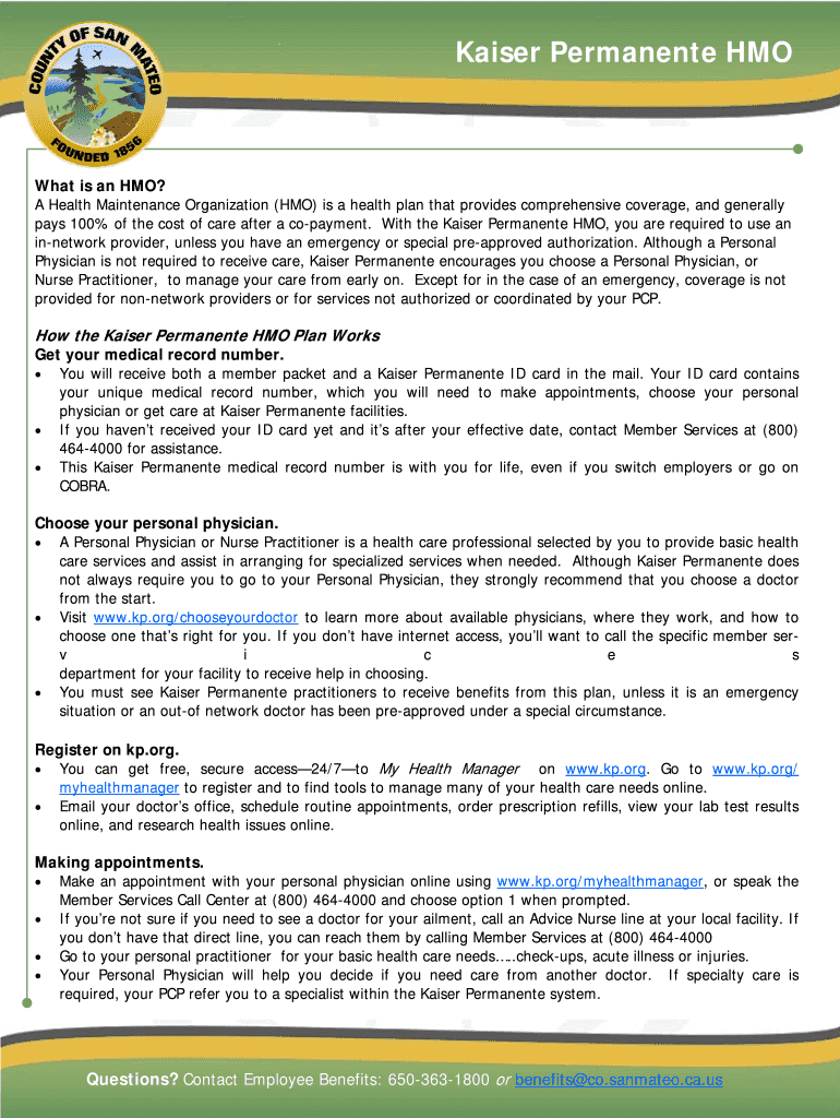 Fillable Online Kaiser Permanente HMO Fax Email Print - pdfFiller