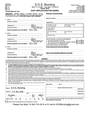 Fillable Online Bonding Premium Requested: 1 yr 2 yrs 3 yrs ...