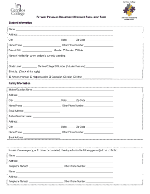 Fillable Online cms cerritos Enrollment Form - Cerritos College - cms cerritos Fax Email Print ...
