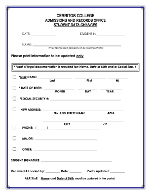 Fillable Online cms cerritos Student data changes - Cerritos College Fax Email Print - pdfFiller