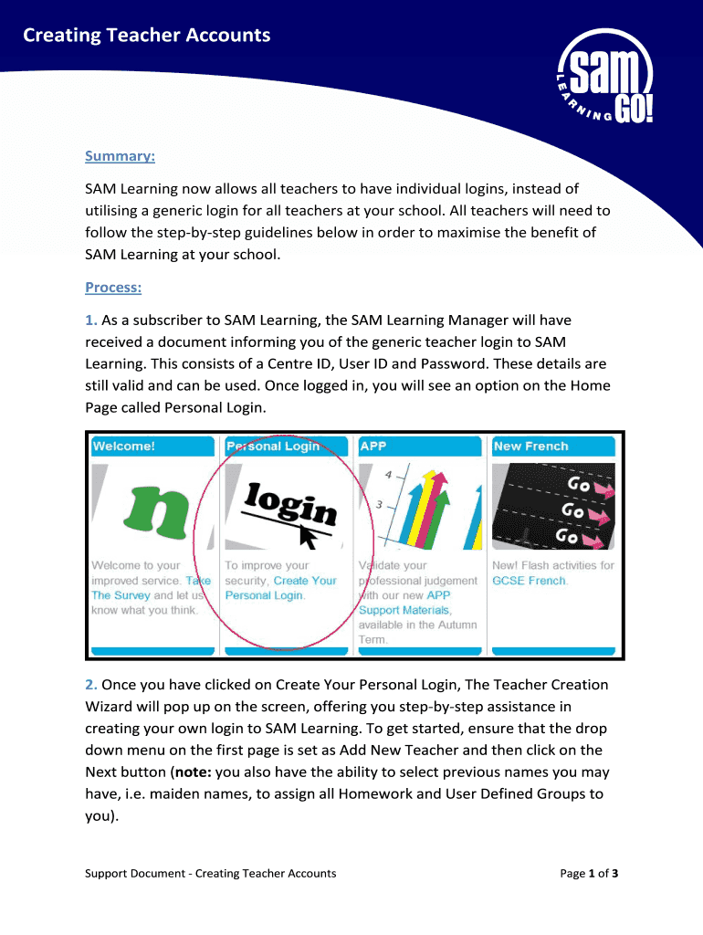 Fillable Online Support Document - Creating Teacher Accounts. Secondary ...