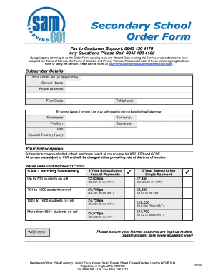 Fillable Online Secondary Order Form. Secondary Order Form Fax Email ...