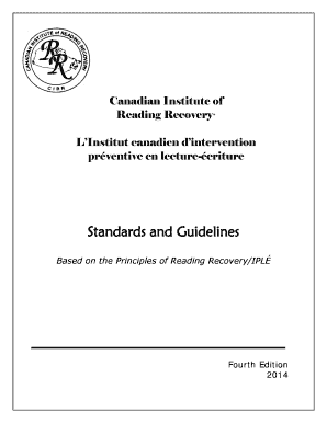Fillable Online readingrecovery Standards and Guidelines of Reading ...