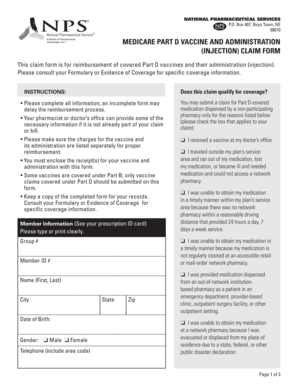 Fillable Online Medicare part d vaccine and administration (injection ...