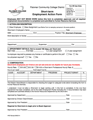 Fillable Online www2 palomar Short-term Employment Action Form ...