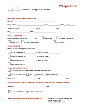 Fillable Online palomar Pledge Form - Palomar College Fax Email Print ...