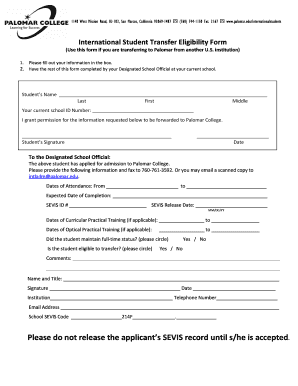 Fillable Online palomar Transfer Eligibility Form - Palomar College ...