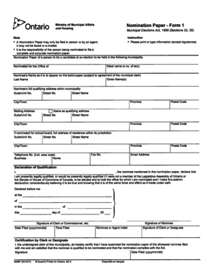 Fillable Online Nomination Paper - Form I Fax Email Print - pdfFiller