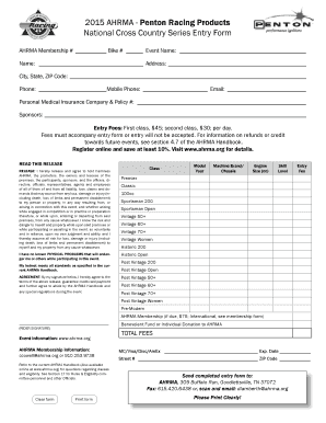 Fillable Online ahrma Penton Racing Products National Cross Country ...