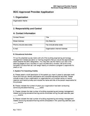 Fillable Online BOC Approved Provider Application (PDF 111k) - Building ...