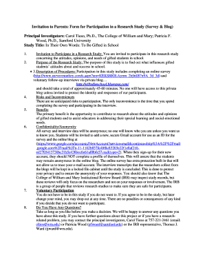 Fillable Online people wm Invitation to Parents: Form for Participation ...